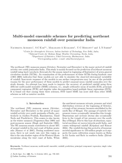 Pdf Multi Model Ensemble Schemes For Predicting Northeast Monsoon Rainfall Over Peninsular
