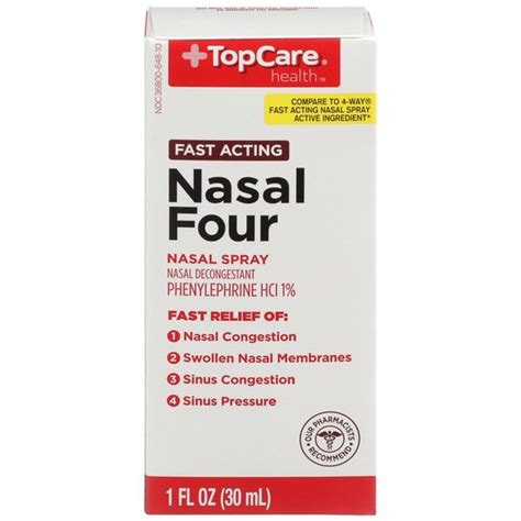 Top Care Fast Acting Nasal Four Phenylephrine Hcl 1 Nasal Decongestant