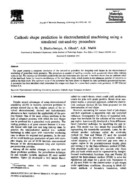 Pdf Cathode Shape Prediction In Electrochemical Machining Using A Simulated Cut And Try Procedure