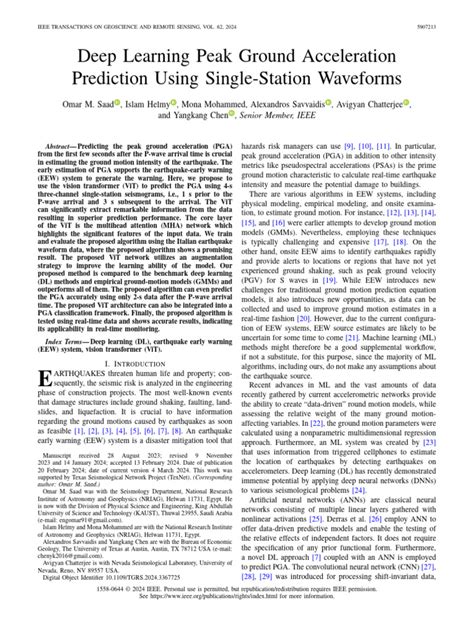Deep Learning Peak Ground Acceleration Prediction Using Single Station Waveforms Pdf