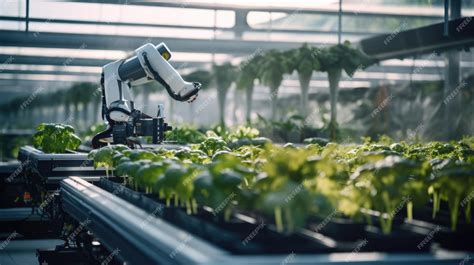 Premium Photo Robotic Arm Tending To Lettuce Plants In A Hightech