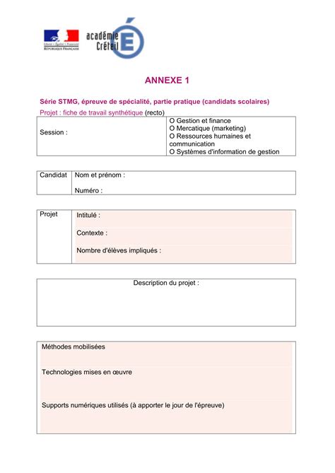 fiche synthétique projet
