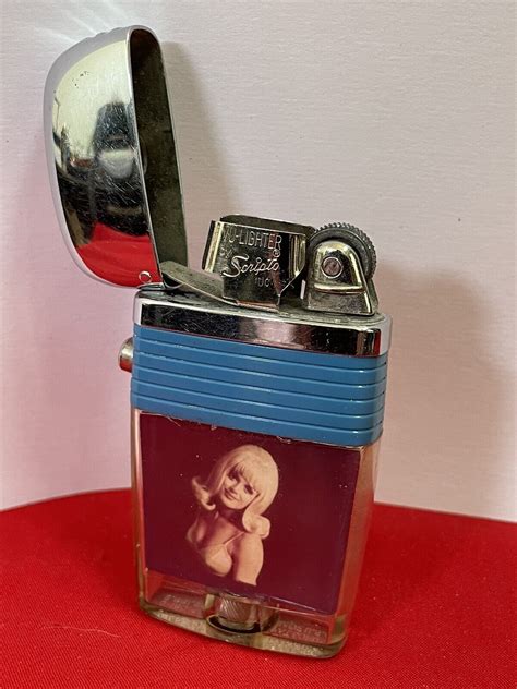 Vintage Scripto Vu Lighter Sexy Brunette Girl Blue Band Nice Ebay