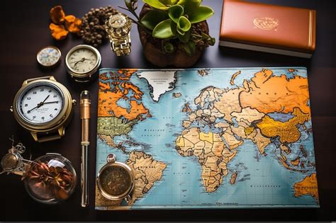 Premium Ai Image Travel Flat Lay With Notebook