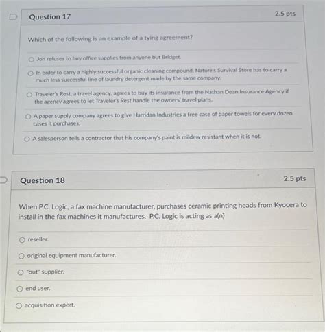 Solved Which Of The Following Is An Example Of A Tying