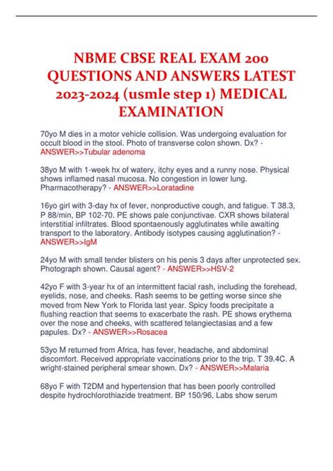 NBME CBSE REAL EXAM 200 QUESTIONS AND ANSWERS LATEST Usmle Step 1