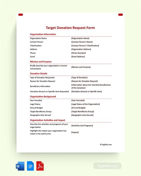 Target Donation Request Form Template