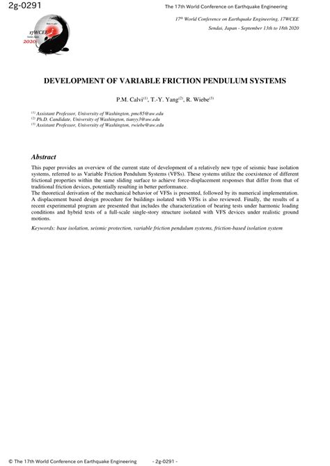 Pdf Development Of Variable Friction Pendulum Systems