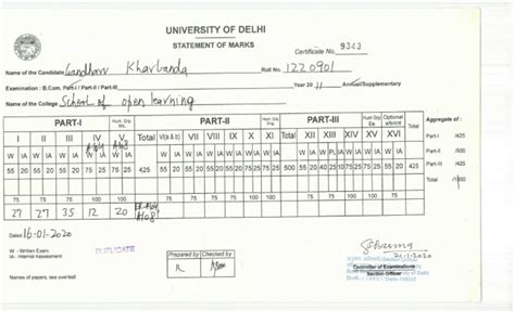 Du Marksheet 1st Year Pdf