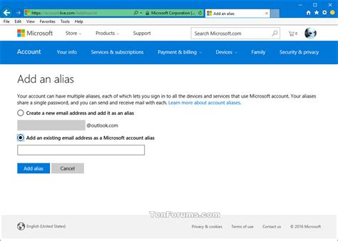 Add Or Remove Microsoft Account Aliases Tutorials