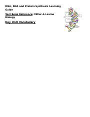 DNA RNA Protein Sythesis Learning Guide 2016 Doc DNA RNA And Protein Synthesis Learning Guide