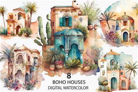 Watercolor Oriental Palace Boho House Graphic By Julia Bogdan