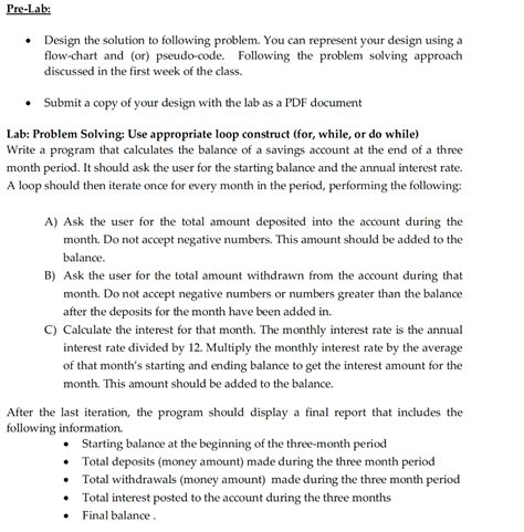 Solved Pre Lab Design The Solution To Following Problem Chegg