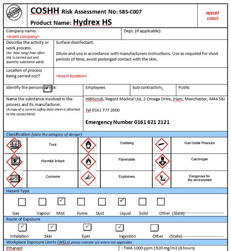 Coshh Risk Assessment Selgleem Lemon