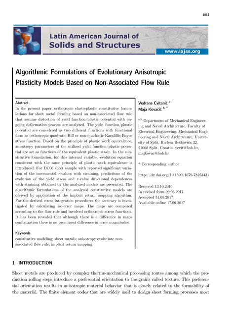 Pdf Algorithmic Formulations Of Evolutionary Anisotropic Plasticity