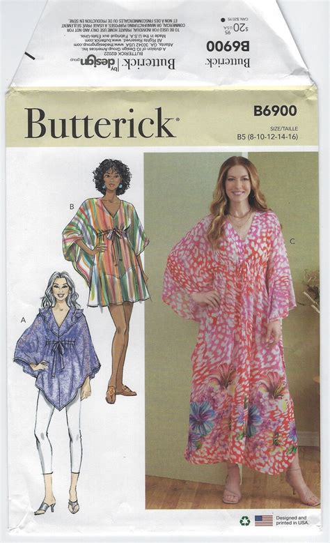 B6900 Butterick Misses V Neck Caftan With Drawstring Waist Has Hem And