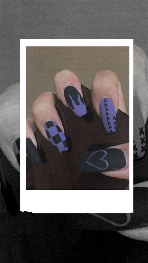 Press On Nails Black And Purple Matte Coffin Nail Kit