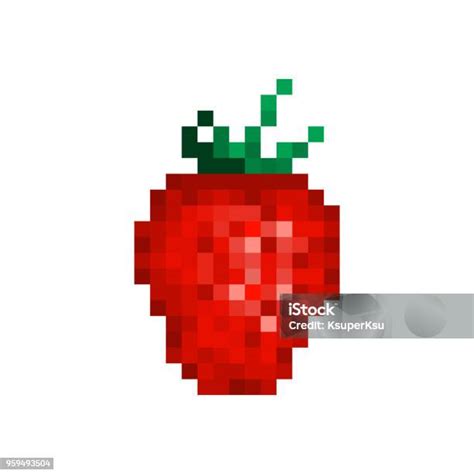 Rouge Fraise Pixel Art Icône Isolé Sur Fond Blanc Autocollant De La