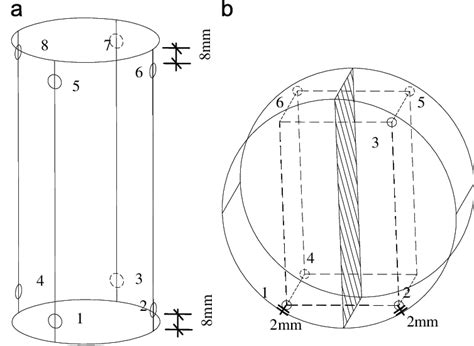 Layout Of Acoustic Emission Sensors A Uniaxial Compression Test And Download Scientific