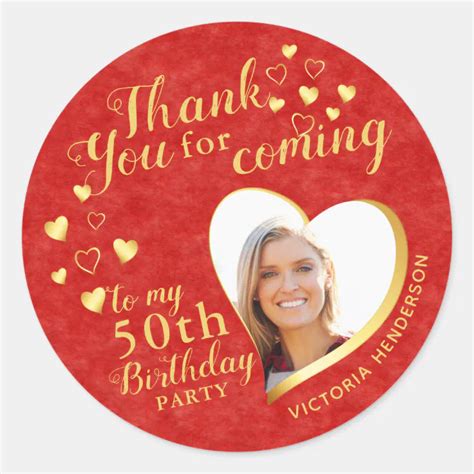 50th Birthday Red Thank You For Coming Favor Classic Round Sticker Zazzle