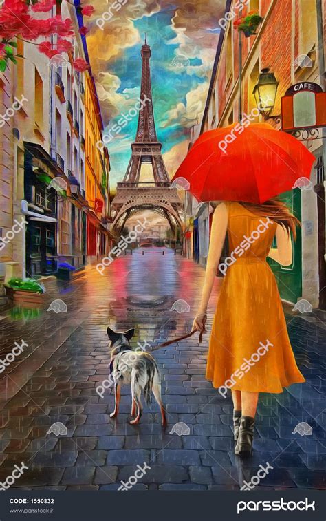نقاشی رنگ روغن روز بارانی پاریس با برج ایفل مجموعه ای از نقاشی های