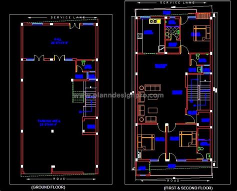 30x60 Plot G 2 Residential Cad Layout With Furniture Plan