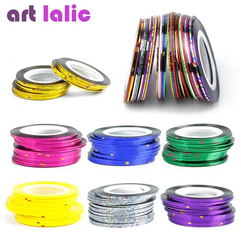 Artlalic 10 롤 라인 네일 스트라이핑 테이프 스티커 1mm 접착제 멀티 컬러 Diy 매니큐어 네일 아트 스타일링 도구