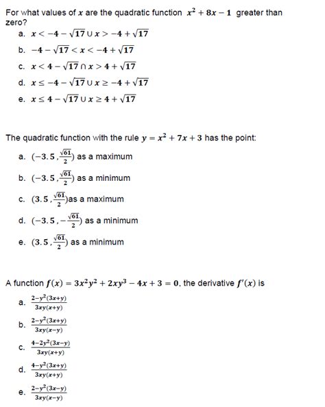 solved for what values of x are the quadratic function