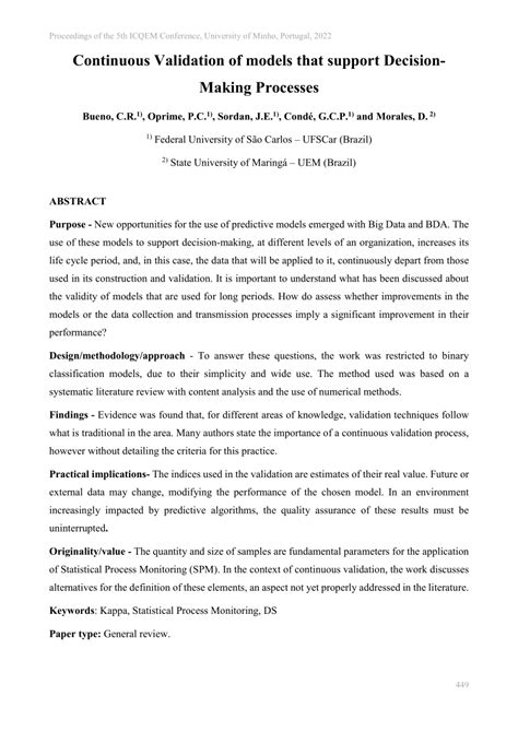Pdf Continuous Validation Of Models That Support Decision Making