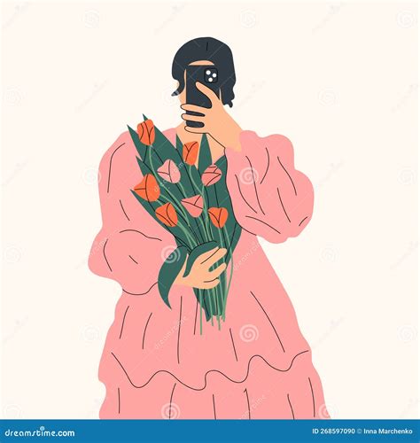 Una Mujer Sostiene Un Ramo De Tulipanes Ilustración del Vector Ilustración de cubierta lindo