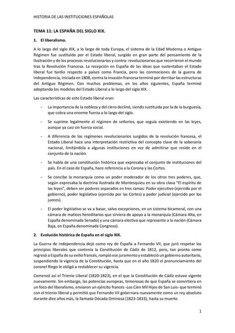 TEMA11 Laespañadelsigloxix Historiadelasinstitucionesespañolas TEMA