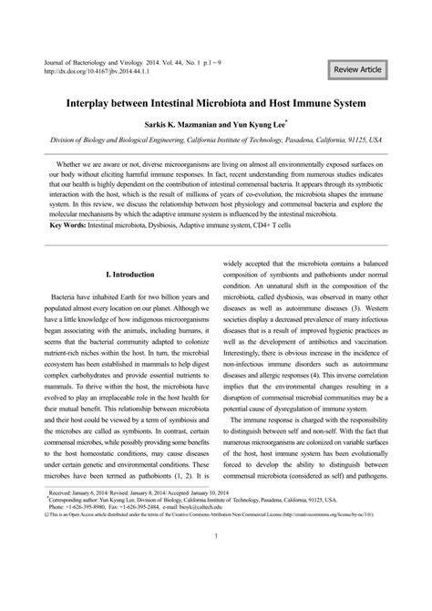 Pdf Interplay Between Intestinal Microbiota And Host Immune System