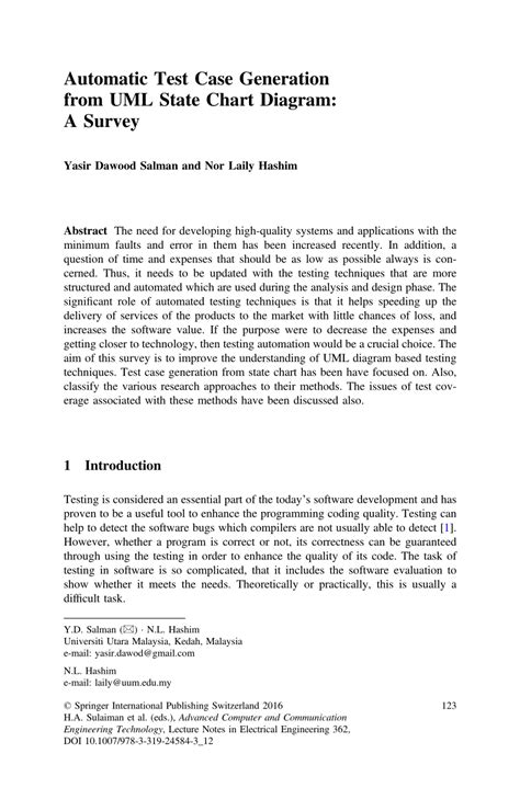 Pdf Automatic Test Case Generation From Uml State Chart Diagram A Survey