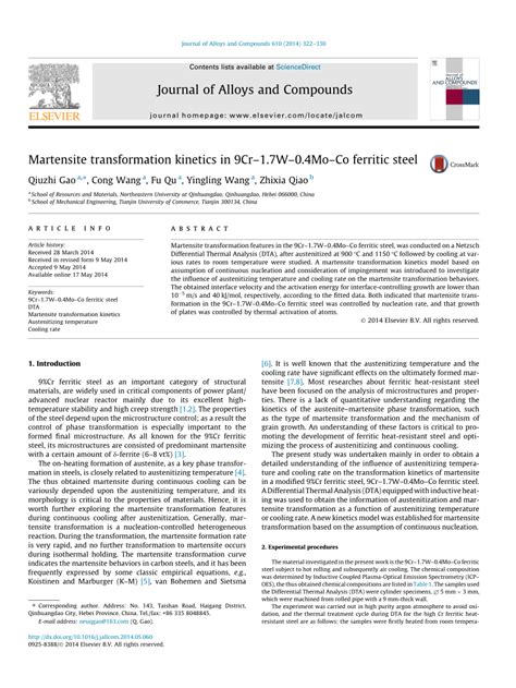 Pdf Martensite Transformation Kinetics In 9cr 1 7w 0 4mo Co Ferritic Steel