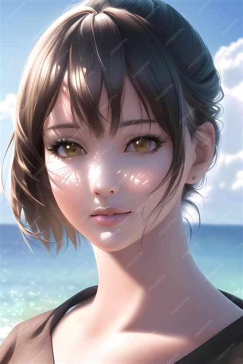 Premium Photo Woman On Beach Anime Digital Painting Illustration