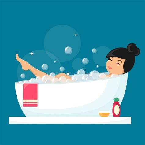 Happy Girl Taking Shower In Bathroom Concept Flat Vector Illustration