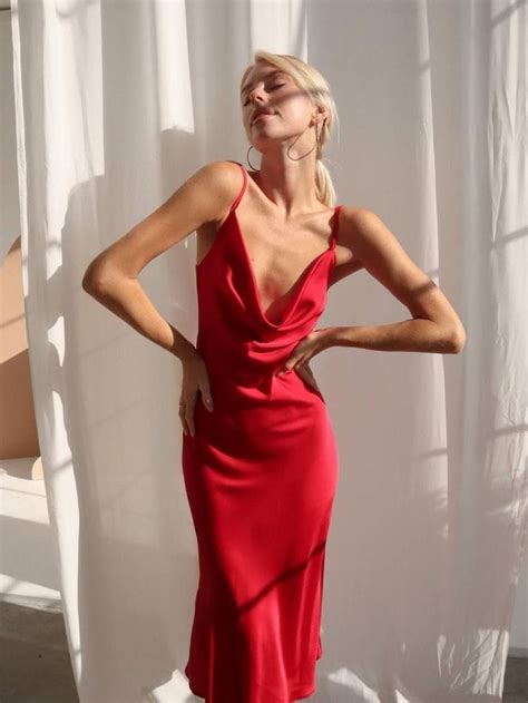 Red Silk Slip Dress Silk Slip Dress Of Midi Length Red Cowl Etsy