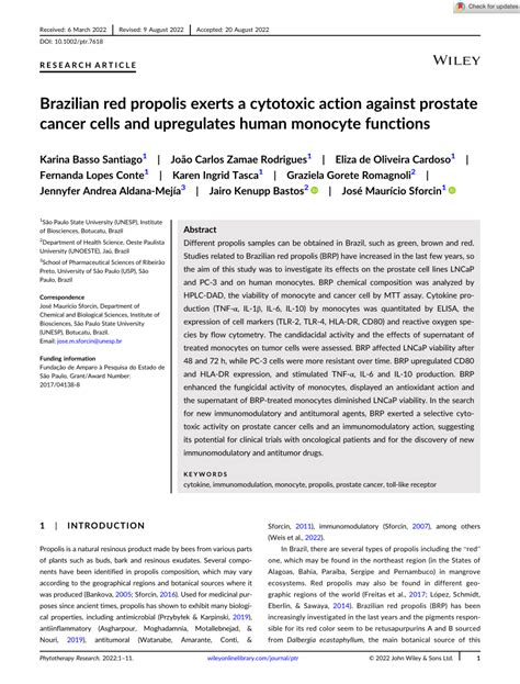Pdf Brazilian Red Propolis Exerts A Cytotoxic Action Against Prostate