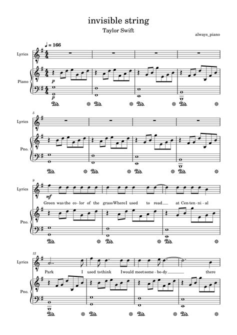 Invisible String Arr Alwayspiano By Taylor Swift Sheet Music For