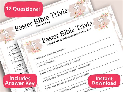 Christian Easter Bible Trivia Printable Game Christian Easter Games