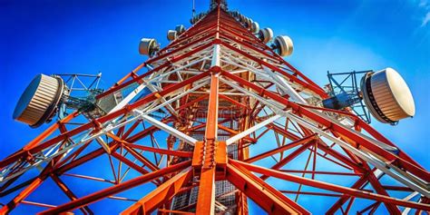 A Detailed Look At A Modern Telecommunications Tower Aerial Perspective Of Wireless Network