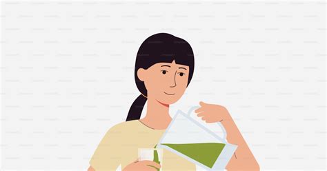 젊은 여자 만화 캐릭터는 스무디를 준비하고 마시고 흰색 배경에 분리된 평면 벡터 삽화를 그렸다 해독 영양과 건강한 다이어트 개념 사진 Unsplash의 플랫 디자인 이미지