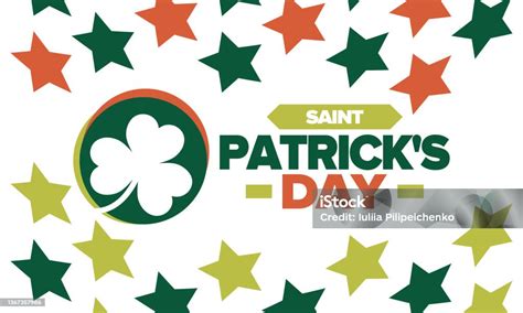 세인트 패트릭의 날 전통적인 아일랜드 해피 홀리데이 3월 17일 연례 축하 클로버와 샴록 잎 녹색 과 오렌지 파티 디자인 아일랜드 색상 포스터 카드 배너 및 배경 벡터