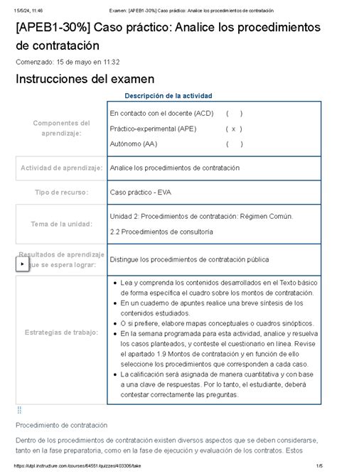 Examen Apeb 1 30 Caso Práctico Analice Los Procedimientos De