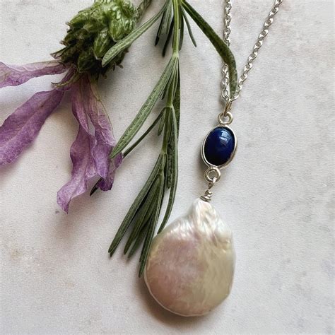 White Coin Pearl And Lapis Lazuli Pendant Necklace Moksi