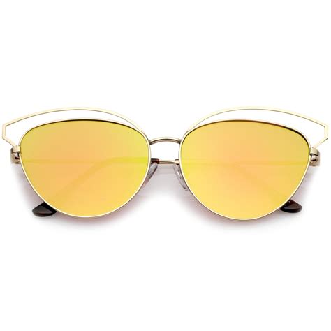 Womens Laser Cut Mirrored Flat Lens Cat Eye Sunglasses A761 Zerouv