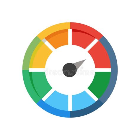 Colorful Gauge Chart With Needle Displaying Mid Range Value For Performance Indicator Stock