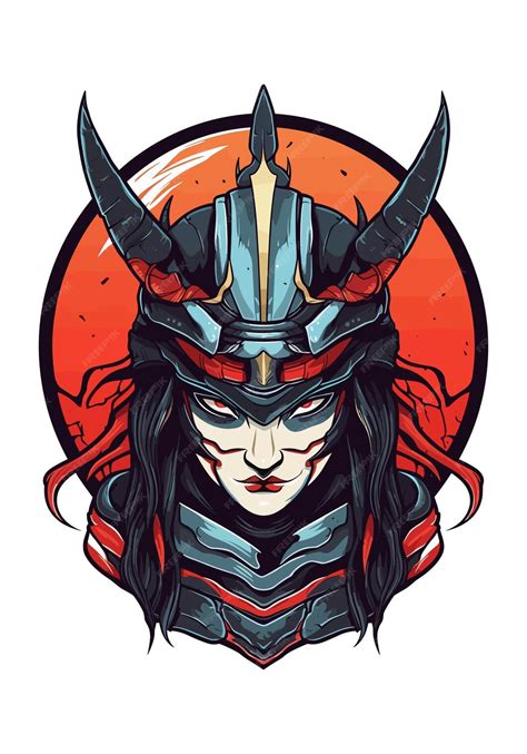 Premium Vector Angry Samurai Girl Wearing Armor Hand Drawn Logo