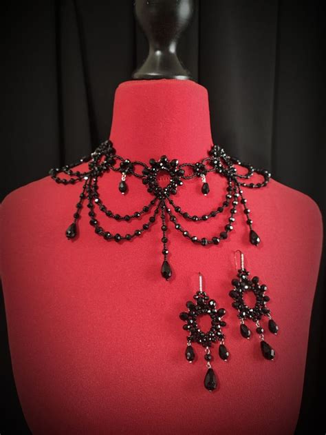 Total Black Bib Necklace Black Statement Necklace Victorian Gothic