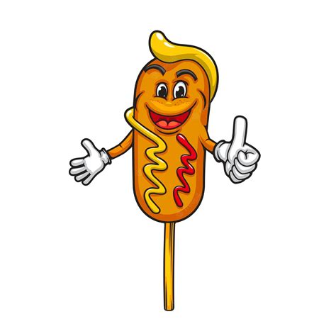 Perro De Maíz De Dibujos Animados Carácter Corndog En Palo Vector Premium